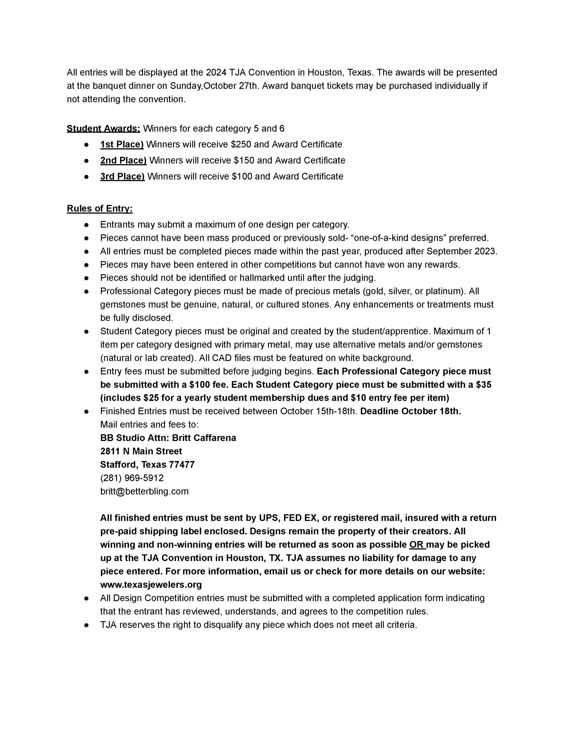 2024 TJA Design Competition • Texas Jewelers Association